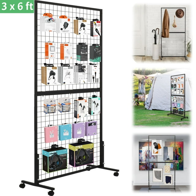 Gomok 3' x 6' Gridwall Panel Tower, Metal T-Base Floorstanding Grid ...