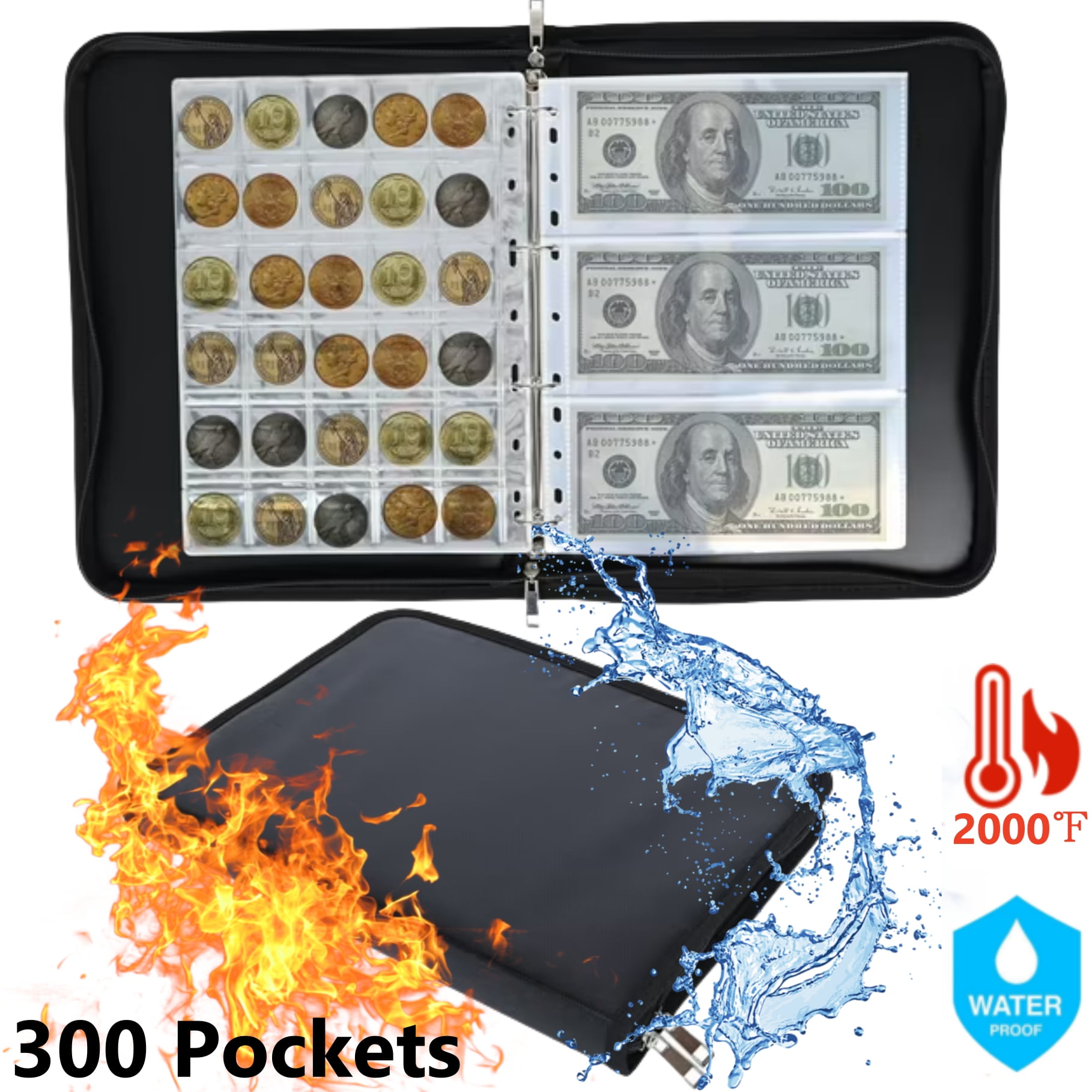 "gomok Coin Collection Book Holder, 300 Pockets Fireproof Coin Album ...