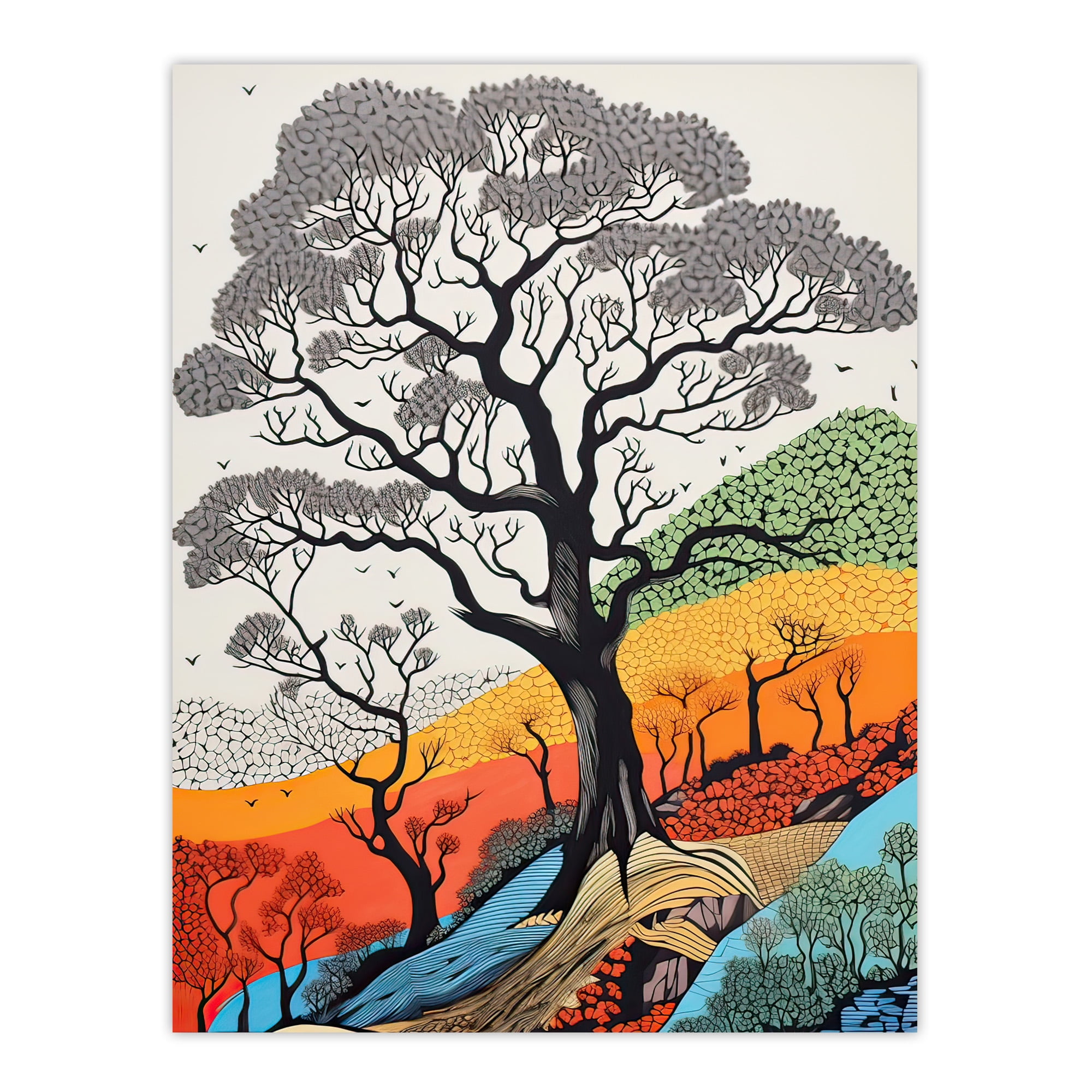 Gond Style Yosemite Forest Trees Colourful Painting Unframed Wall Art ...