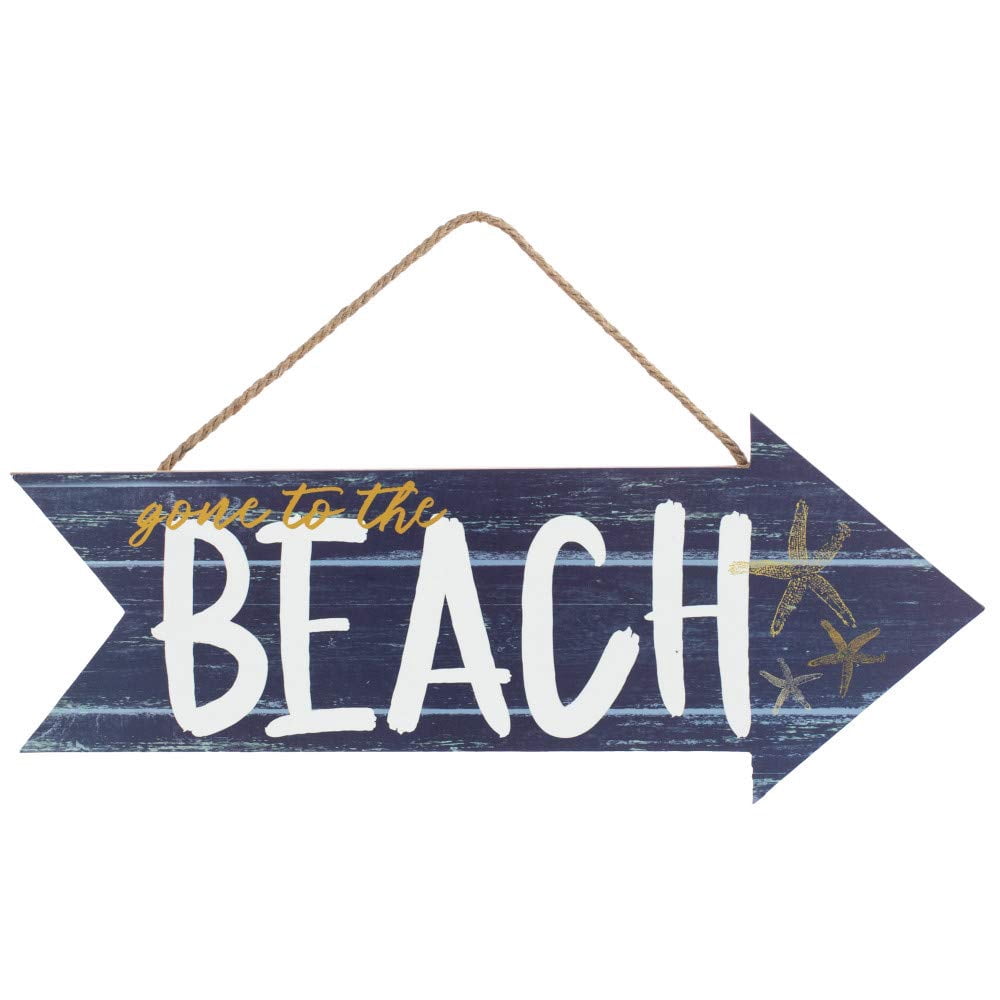 Gone to the Beach Sign - 16" x 6.5", Wooden Blue Arrow, Starfish, Porch ...