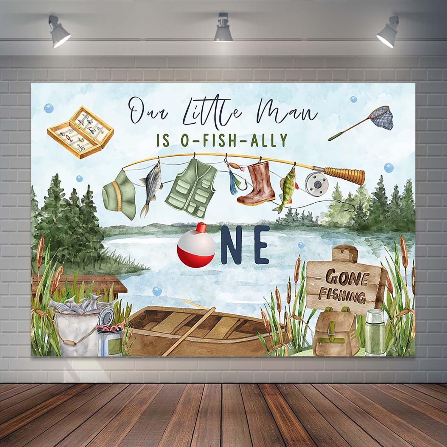 Gone Fishing 1st Birthday Backdrop Boy O-Fish-Ally One First Birthday ...