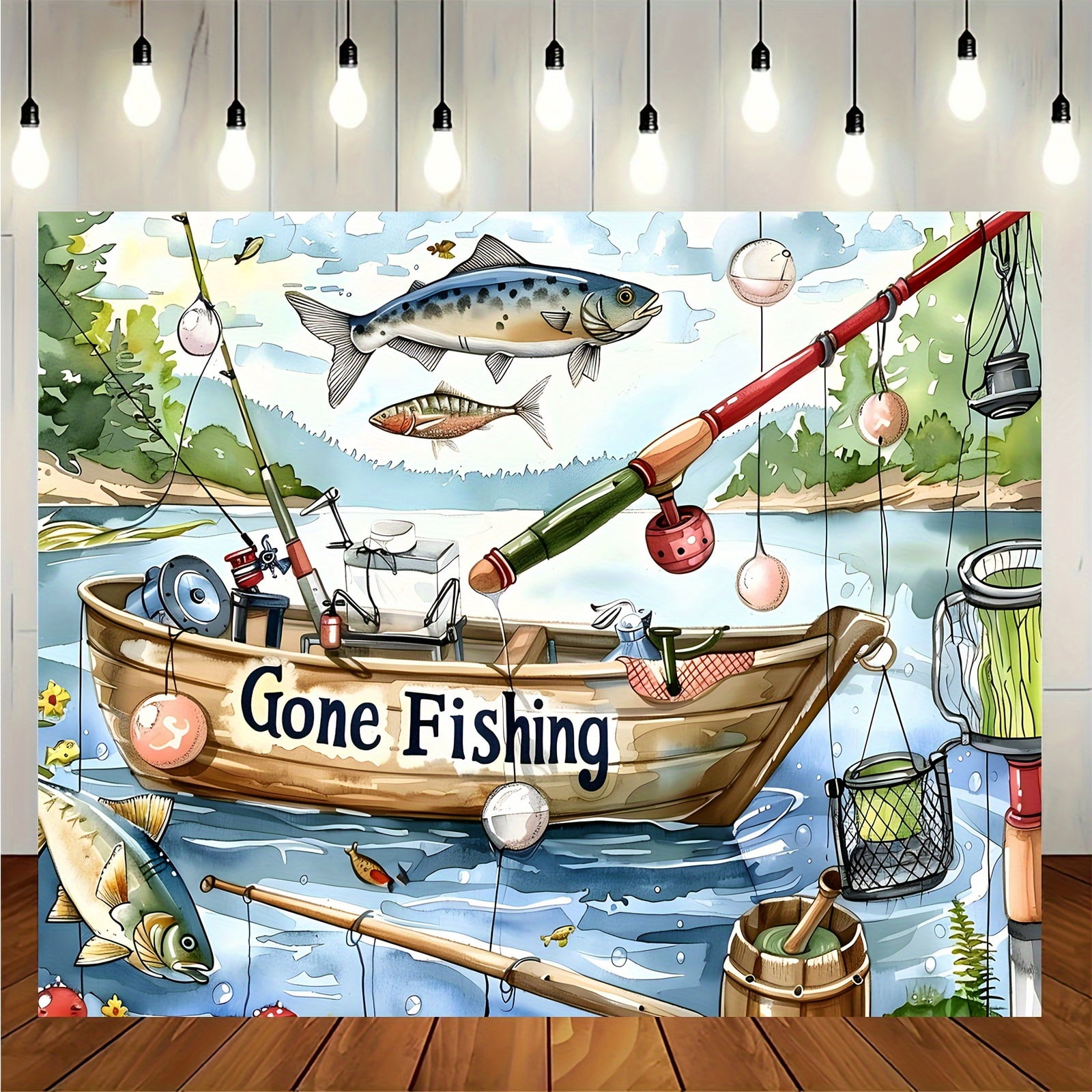 Gone Fishing Backdrop Fishing Happy Birthday Photography Background for ...