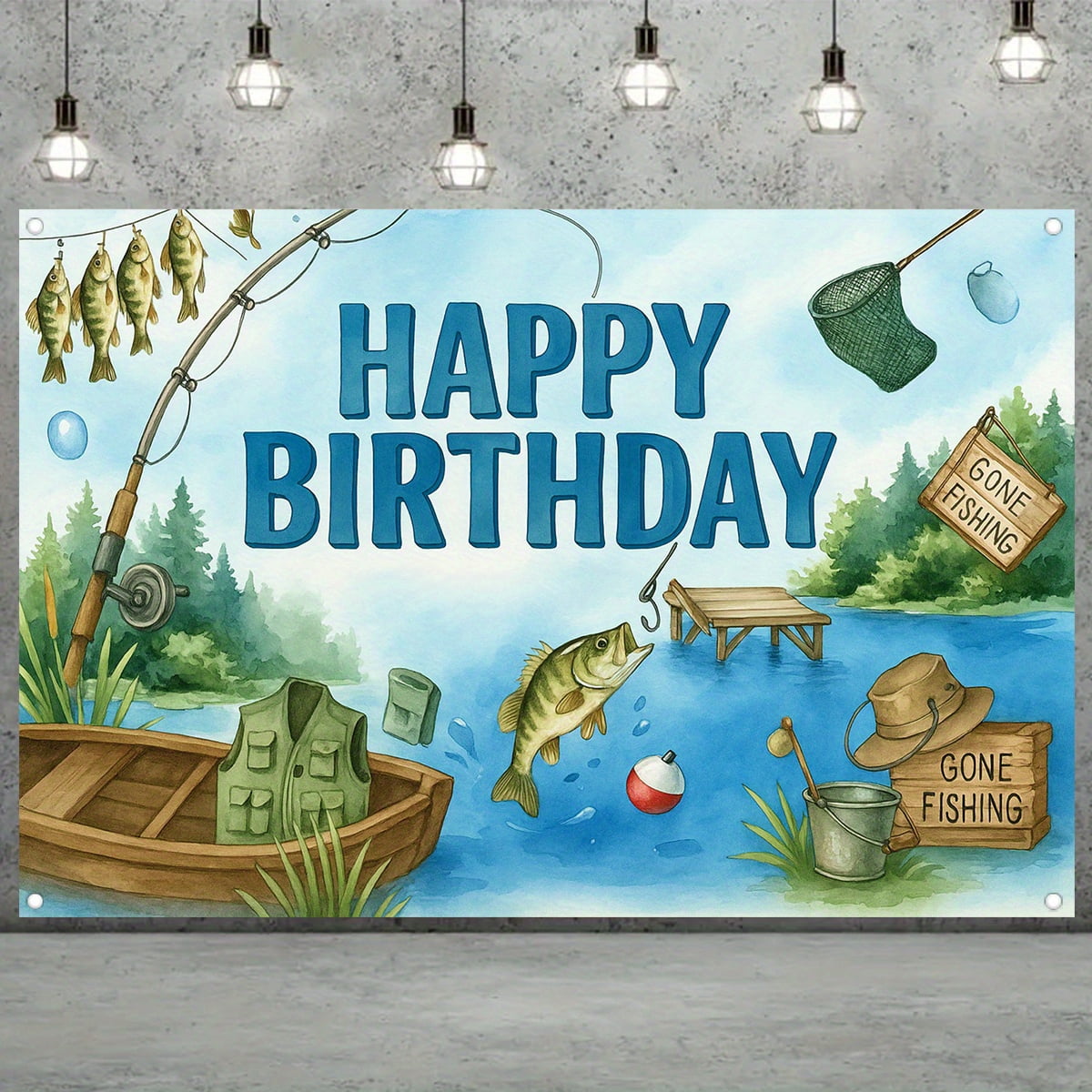 Gone Fishing Backdrop Gone Fishing Happy Birthday Photography ...