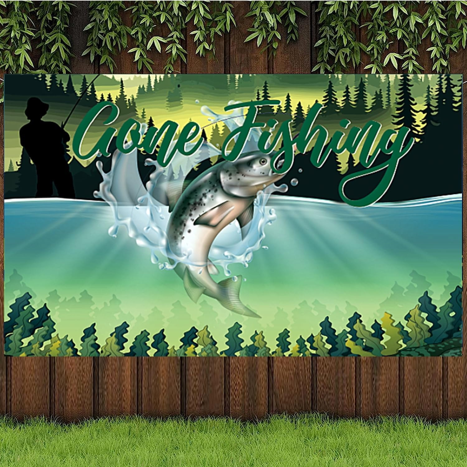 Gone Fishing Backdrop, Lake Fisherman Backdrop Banner with 5.9x3.6Ft ...