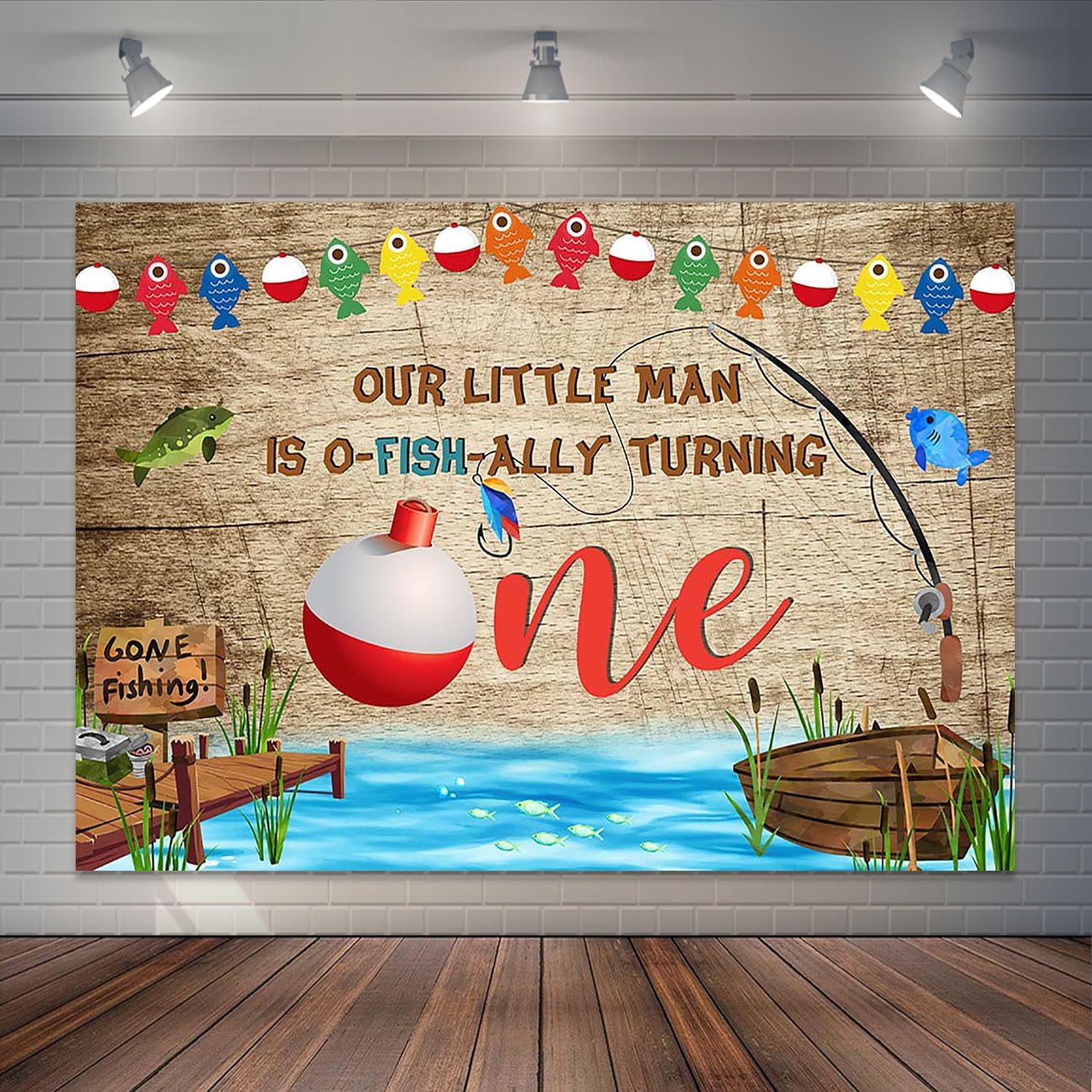 Gone Fishing Backdrop Rustic Wood O-Fish-Ally 1st Birthday Party Background The Big One Boy ...