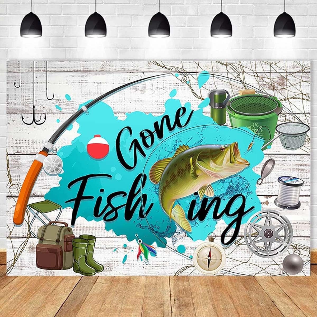 Gone Fishing Backdrop Wooden Wall Fishing Theme Birthday Party O Fish ...