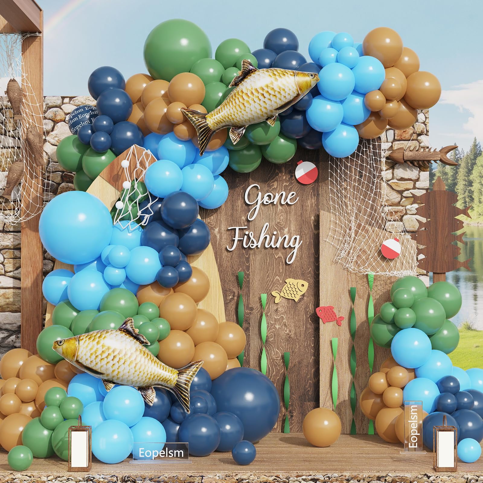 Gone Fishing Balloon Garland 145Pcs Blue ZLK1 and Green Balloons with ...
