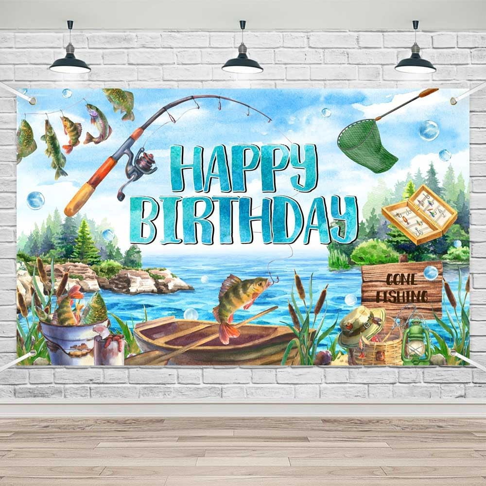 Gone Fishing Banner Backdrop Fishig Theme Decorations for Boys Birthday ...
