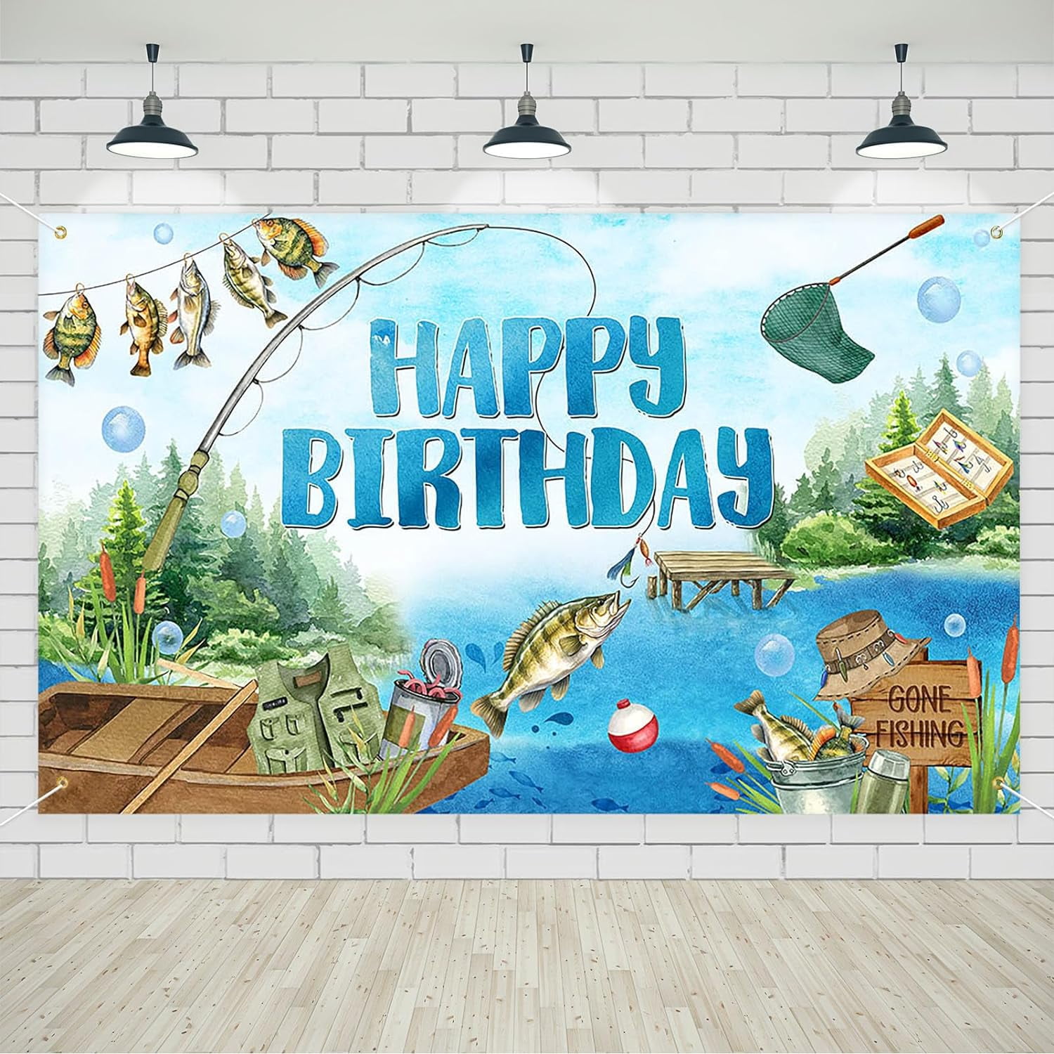 Gone Fishing Banner Gone Fishing Happy Birthday Backdrop Fishing Theme ...