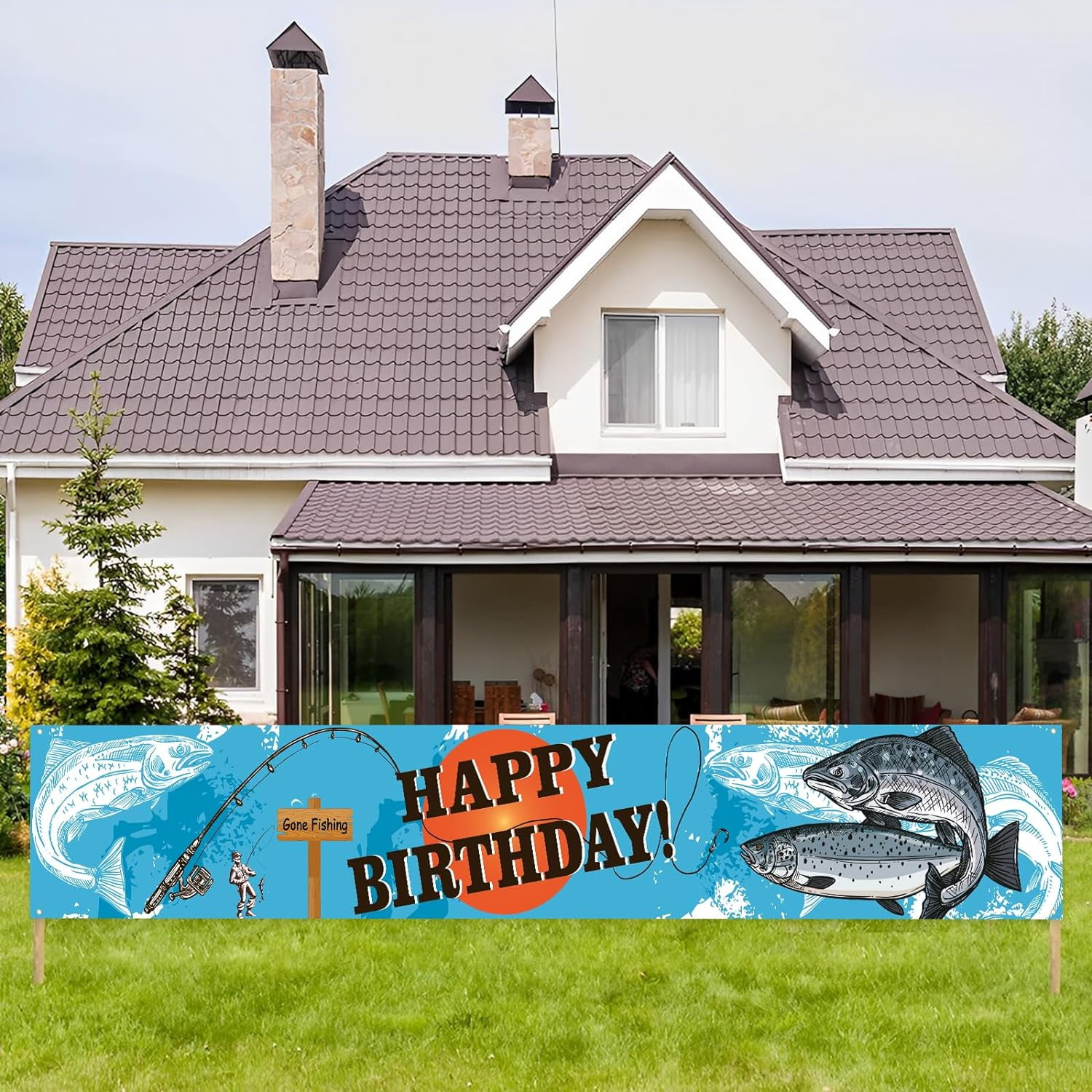 Gone Fishing Birthday Banner, Large Fishing Theme Banner, Fishing ...