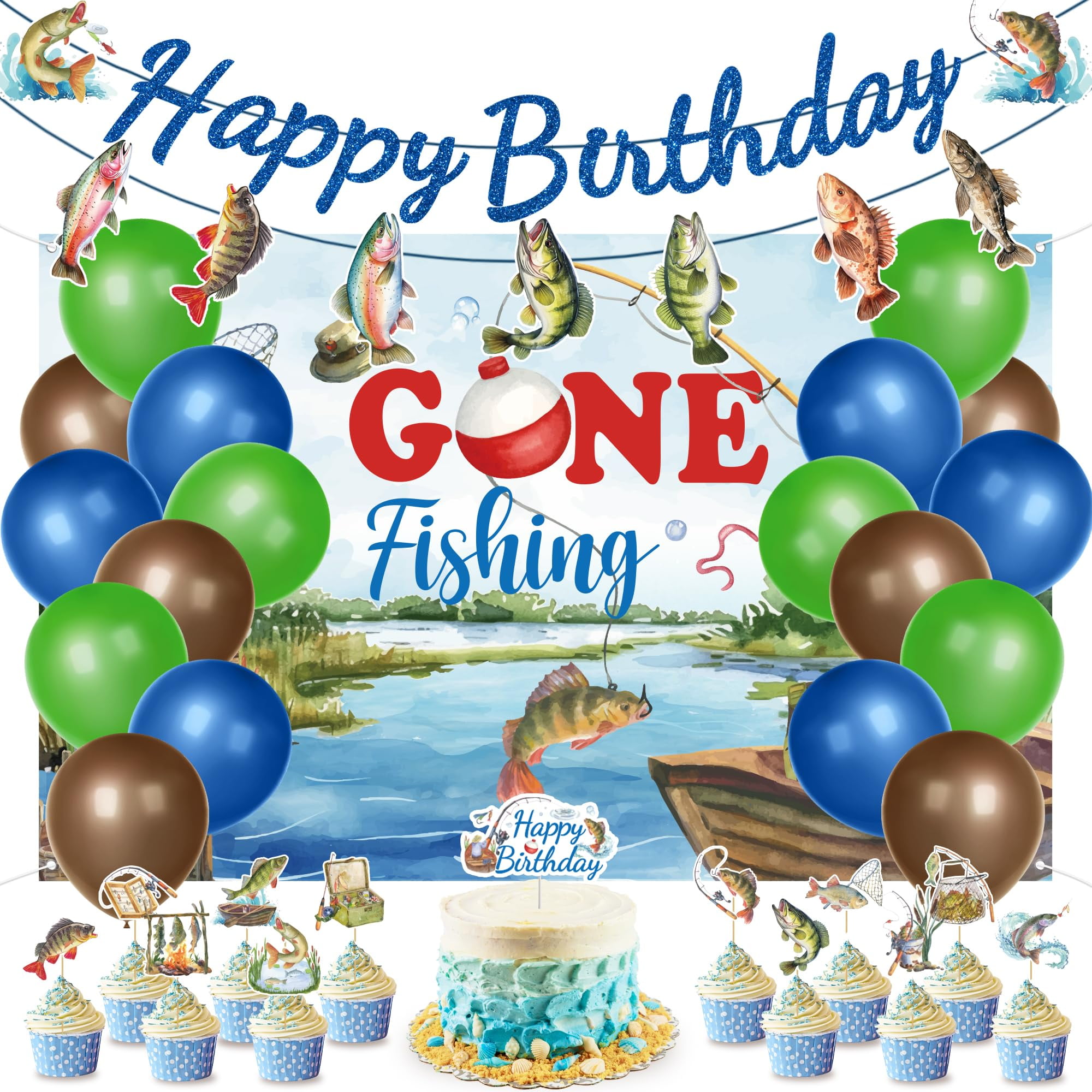 Gone Fishing Birthday Party DHF10 Decorations - 34PCS Fishing Party ...