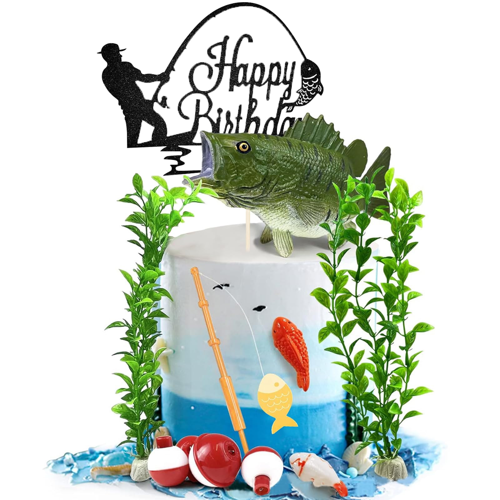 Gone Fishing Cake FEV6 Topper, Fishing Cake Decorations, Black Birthday ...