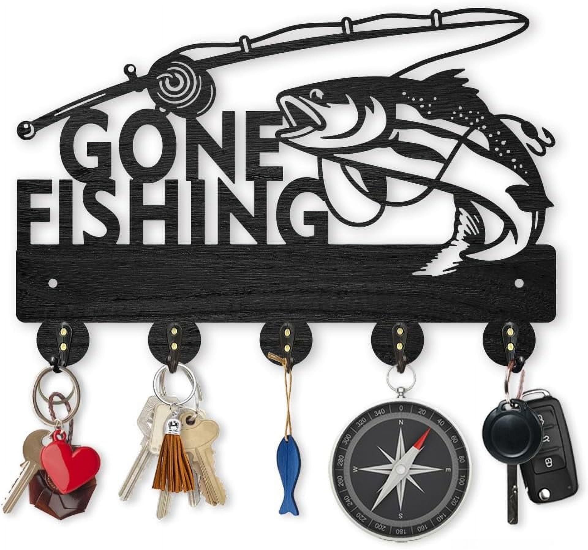 Gone Fishing Coat Rack Wall Mount Wood Key Holder for Wall 11.8×7.9inch ...