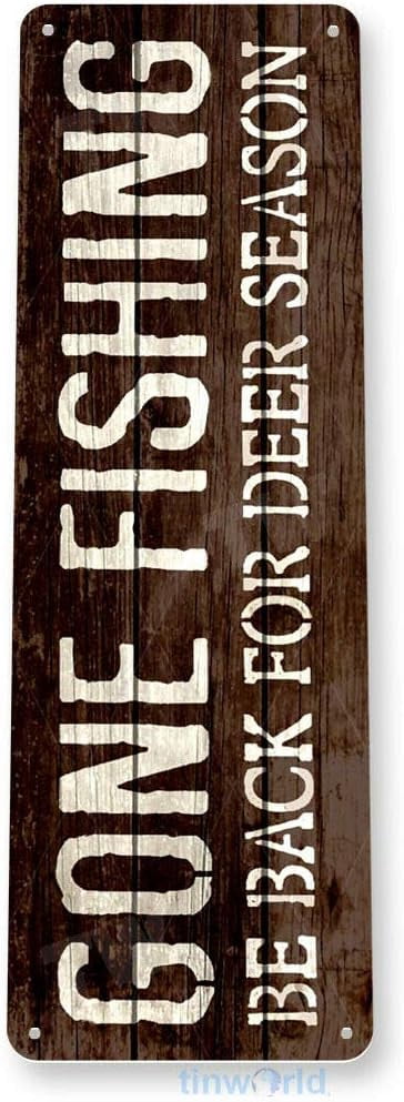 Gone Fishing Deer Fish Boat Hunting Fishing Marina Cabin Metal Tin Sign ...