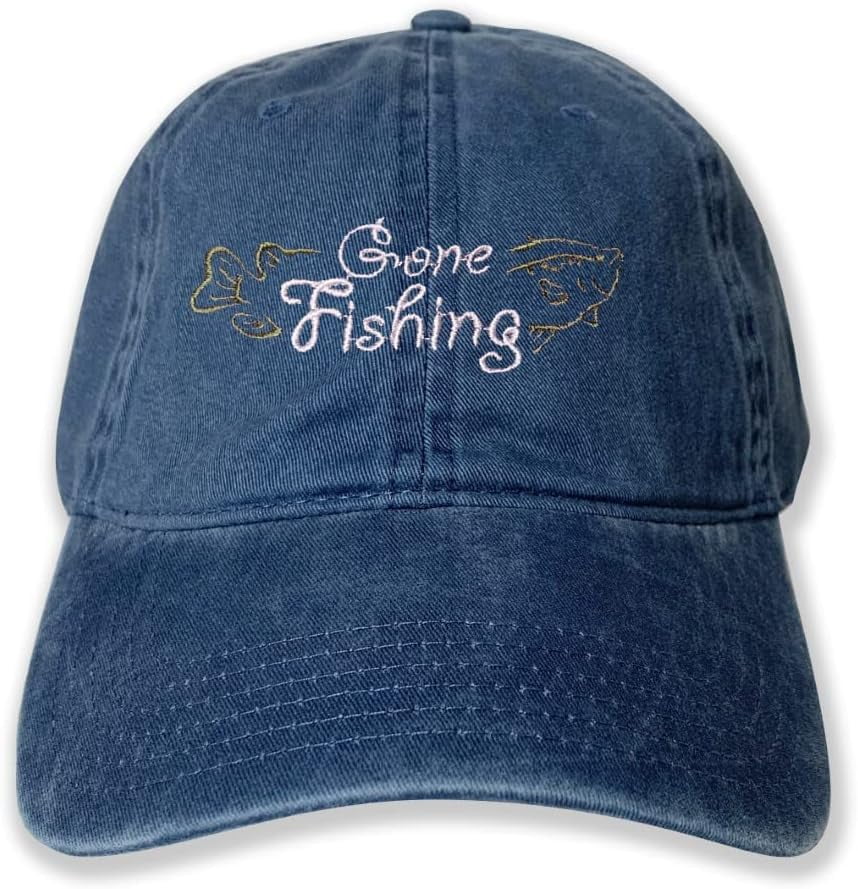 Gone Fishing Embroidered Cap Baseball Hat Washed Dad Cap Unisex ...