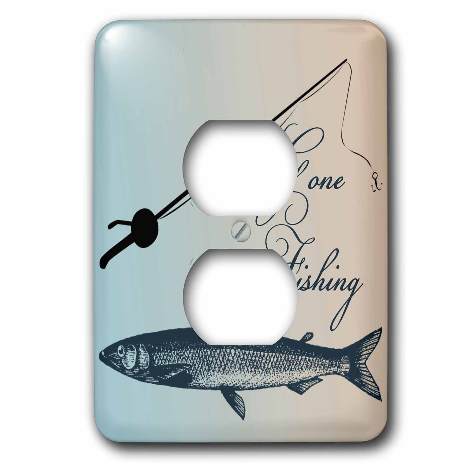3dRose, Gone Fishing Fish with Pole- Beach Theme Art, 2 plug outlet ...