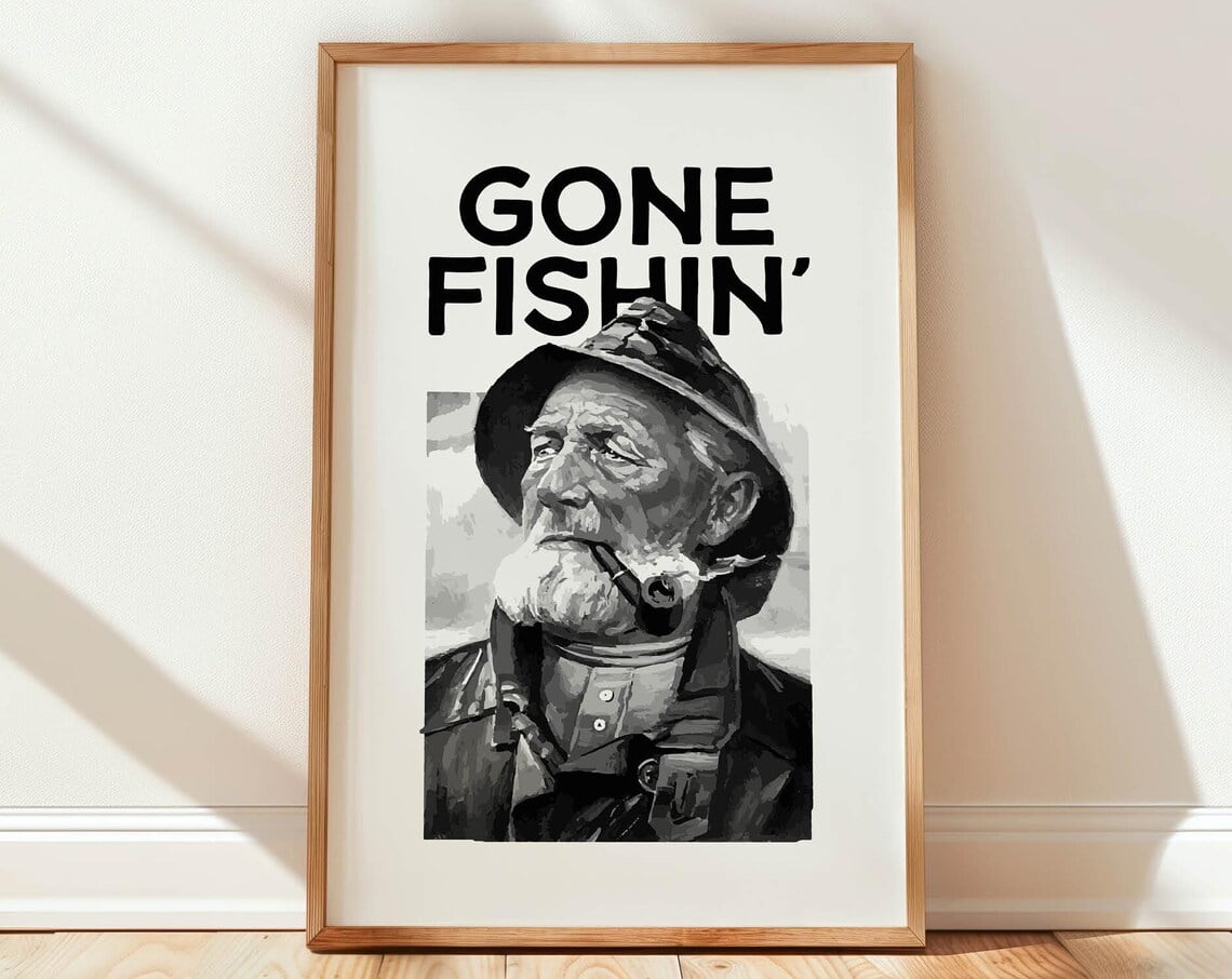 Gone Fishing Print Gift For Fisherman Retro Fishing Art Poster Angler ...