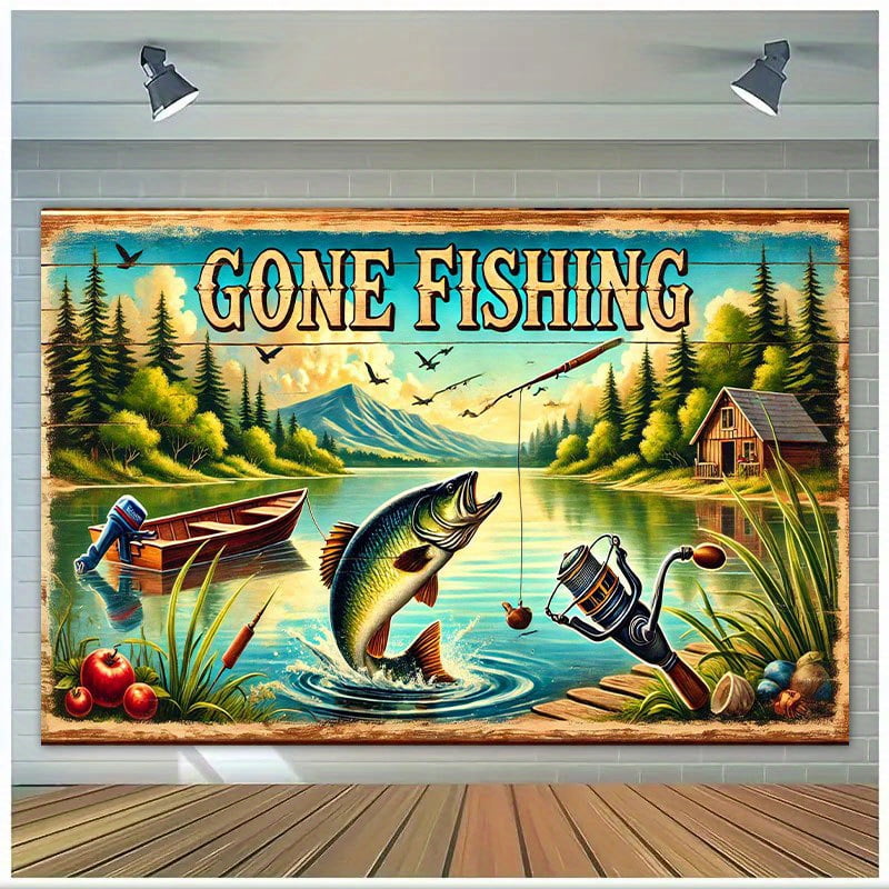 Gone Fishing Scenery Backdrop Lake Pole Fisherman Banner Fishing Theme ...