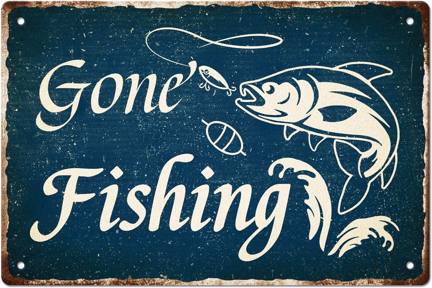 Gone Fishing Tin Sign Metal Fish Wall Decor Vintage Signs Funny Fish ...