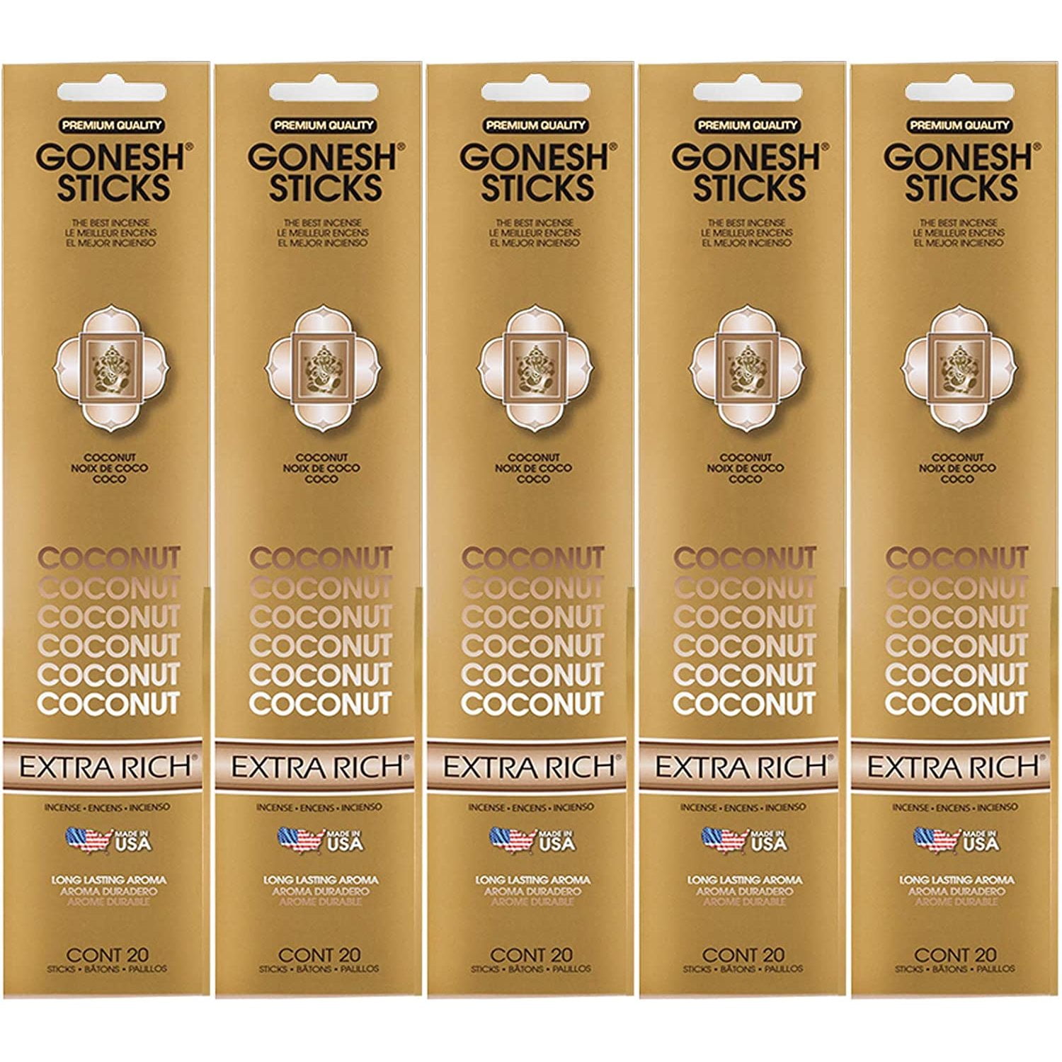 Gonesh Incense Sticks Extra Rich Collection - Coconut 5 Packs (100 ...