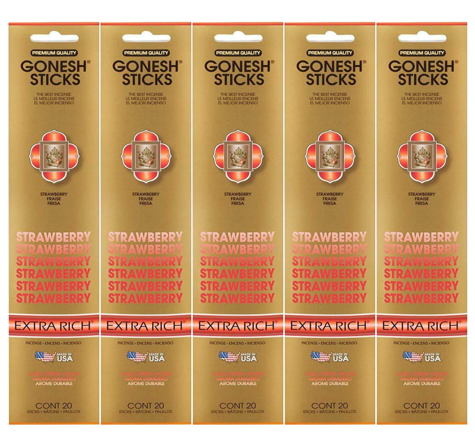Gonesh Incense Sticks Extra Rich Collection - Strawberry 5 Packs (100 ...
