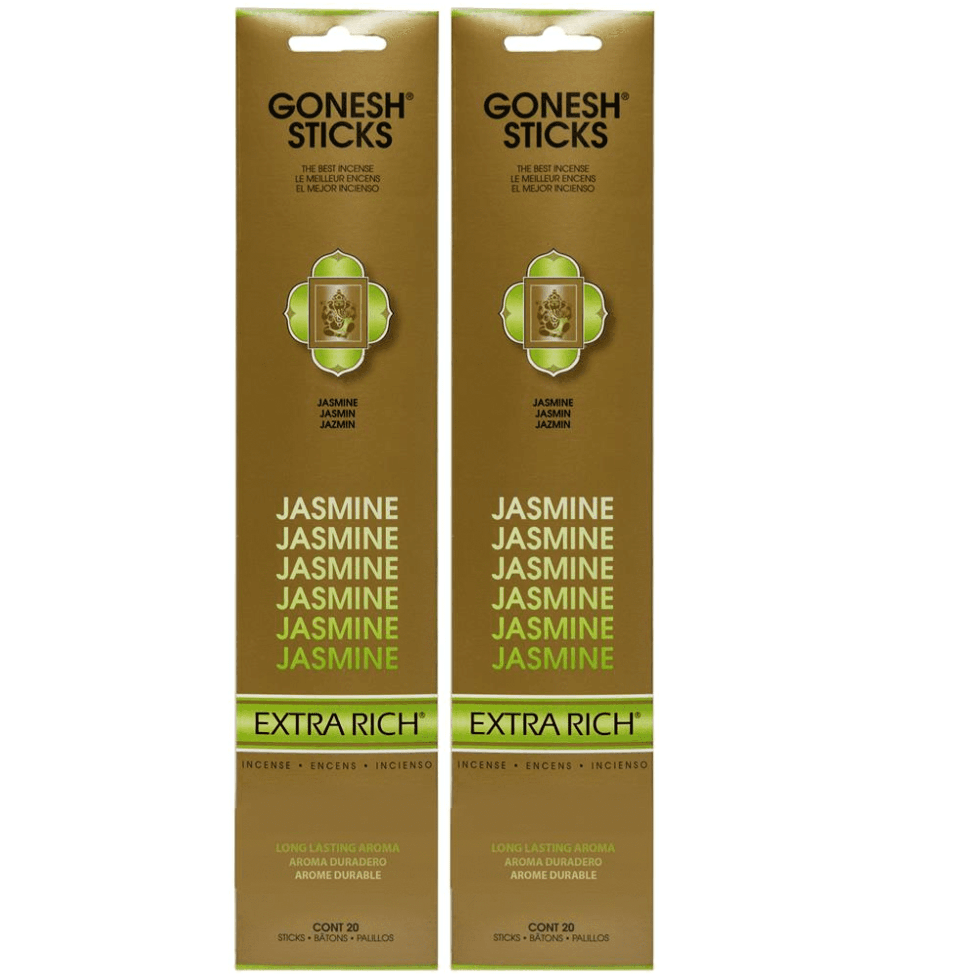 Gonesh Incense Sticks JASMINE EXTRA RICH 2 Pack Sealed for Optimum Freshness (160 Incense Sticks ...
