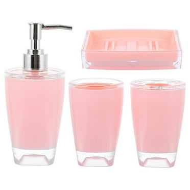 4-Piece Decorative Glass Bathroom Accessory Set | Embossed Blue Heavy ...