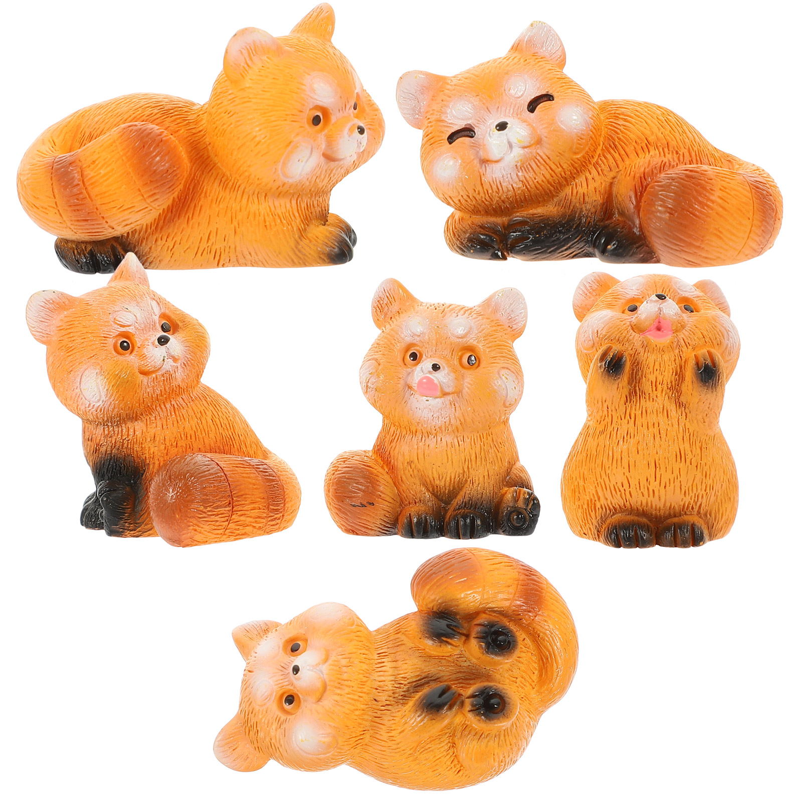 Gongc 6 Mini Red Panda Figurines Resin Realistic Animals Cake Toppers ...