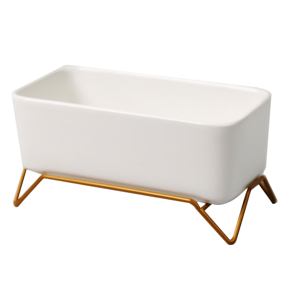 Gongc Rectangular Ceramic Planter with Metal Stand for Indoor Decor ...