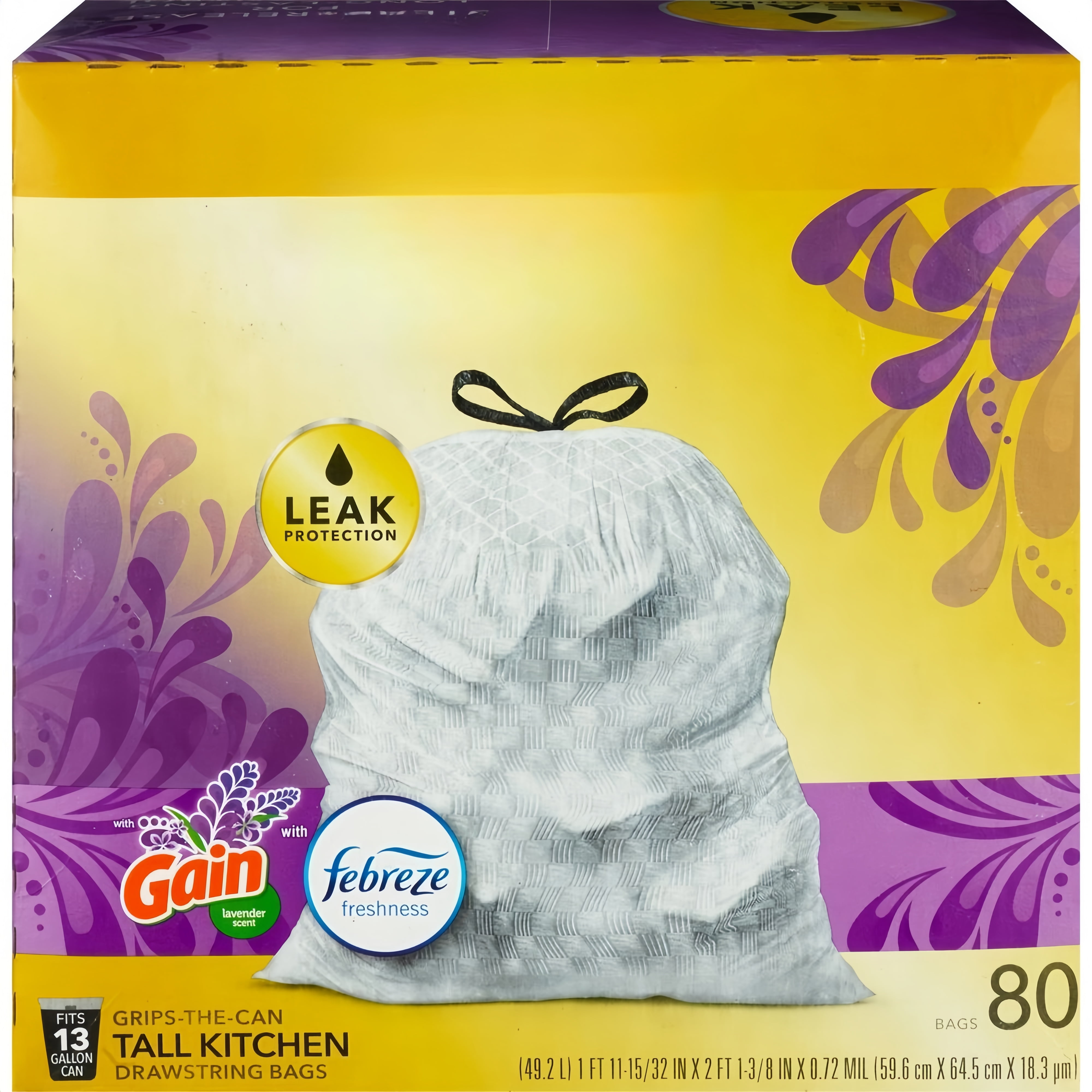 Gongdali Gain Grips-the-Can Tall Kitchen Drawstring 13-Gallon Garbage ...