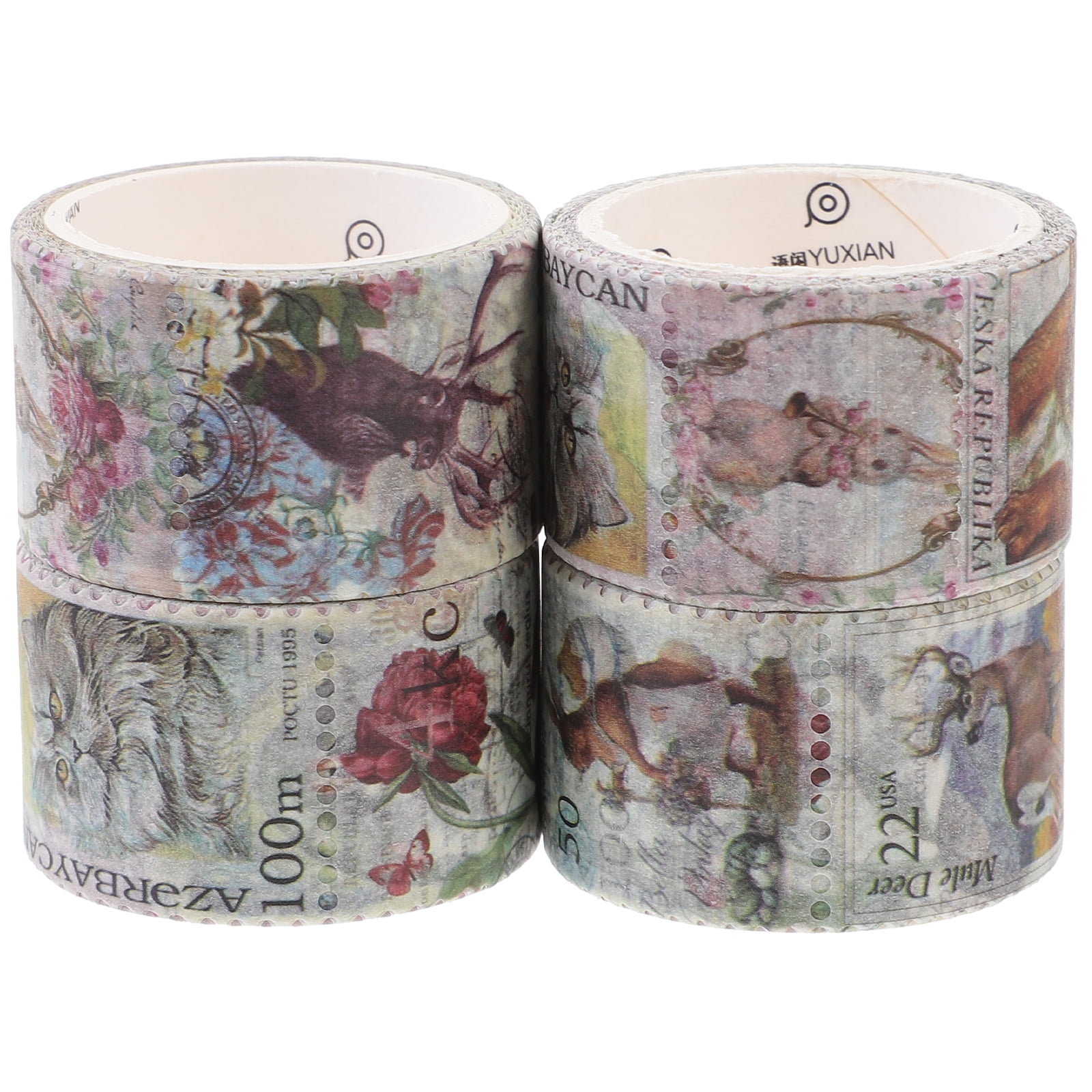 Gongxipen 4 Rolls Retro Stamp Stickers Decorative DIY Scrapbook Diary ...