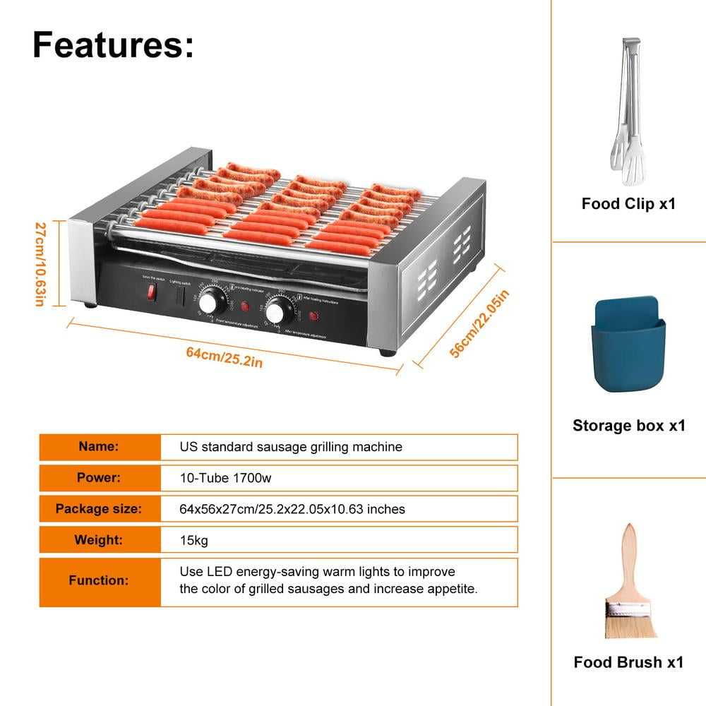 Gonipol Hot Dog Roller 10 Rollers Sausage Grill Cooker Machine 1700W ...