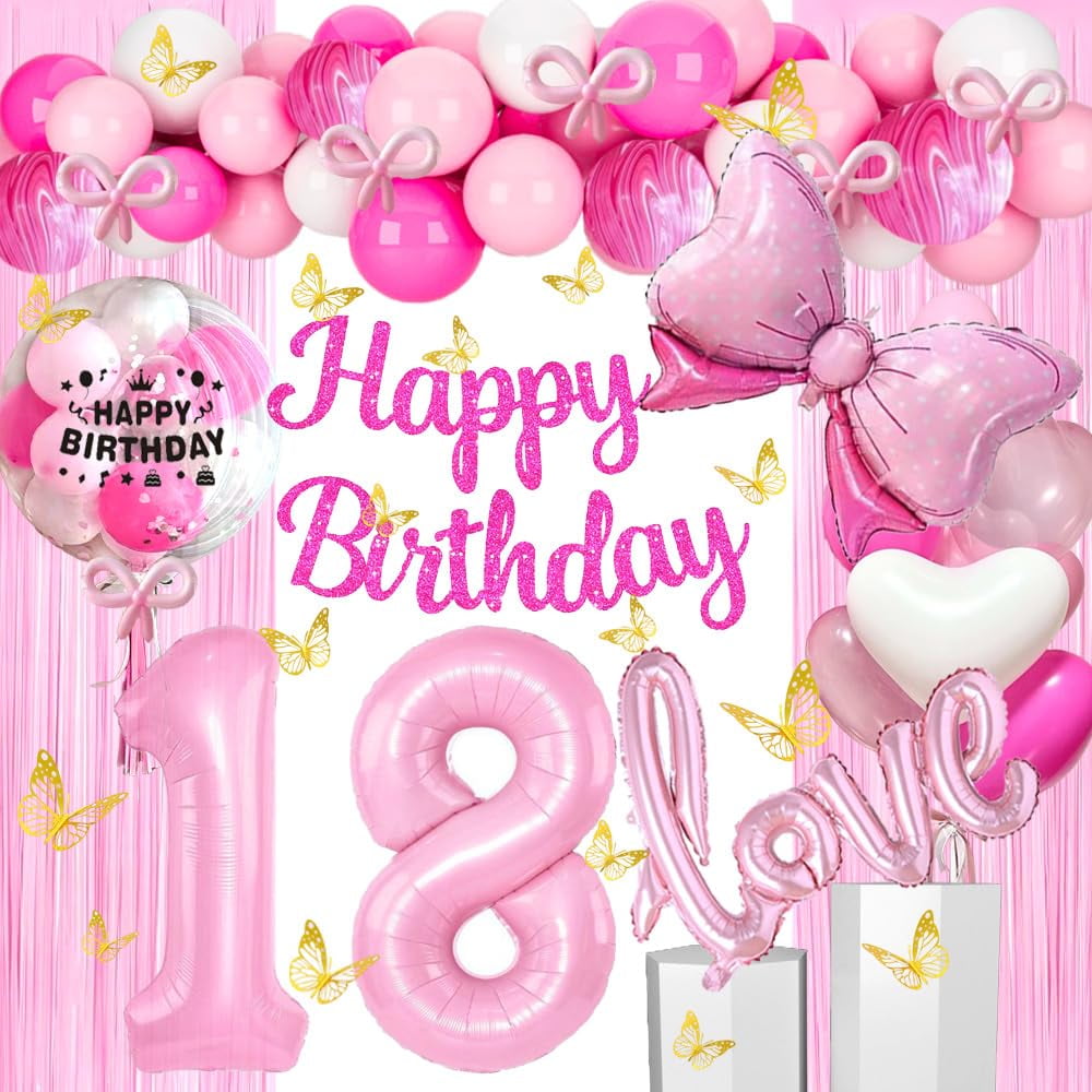 Gonngrun 18th Pink Birthday Party Decorations AFN1with Happy Birthday ...