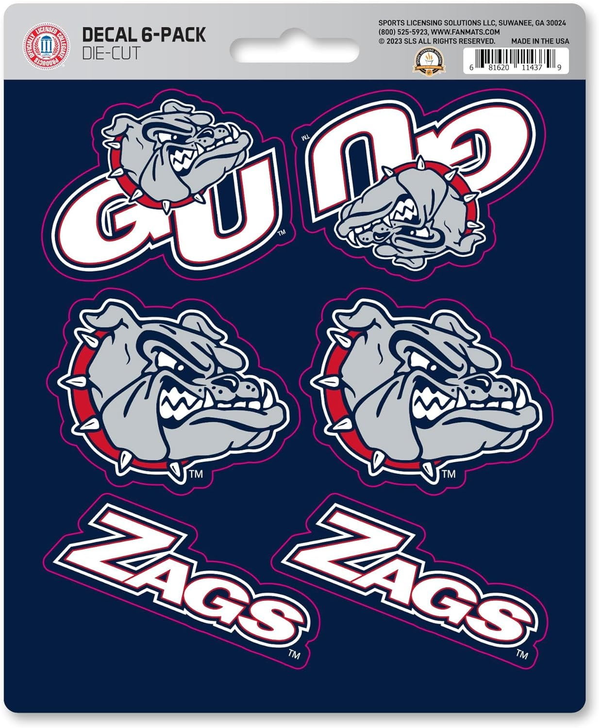 Gonzaga University Bulldogs 6-Piece Decal Sticker Set, 5x6 Inch Sheet ...