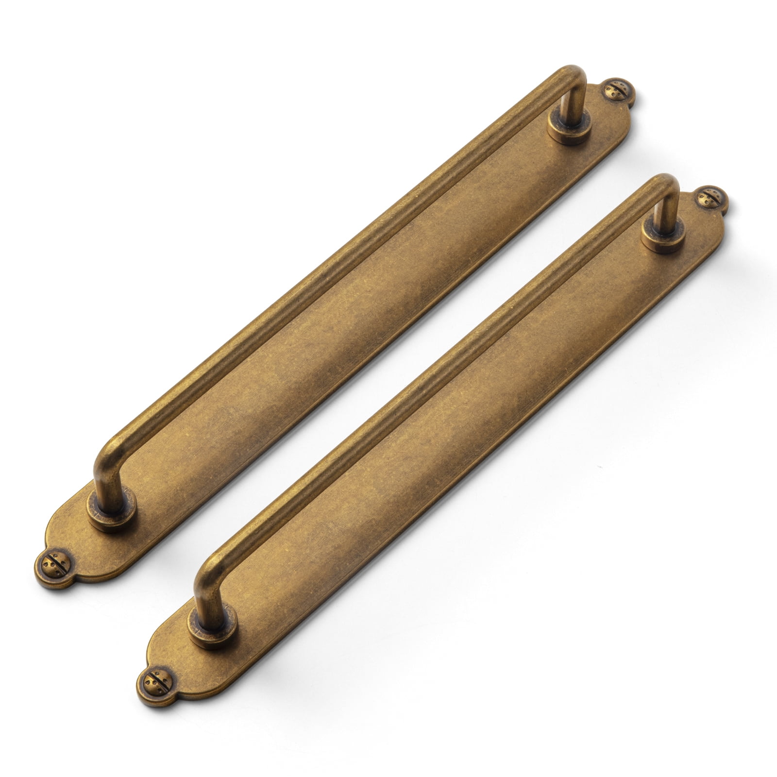 Goo-Ki 2 Pack Antique Brass Cabinet Pulls with Backplate, 7.6"(192mm) Hole Center Zinc Alloy ...