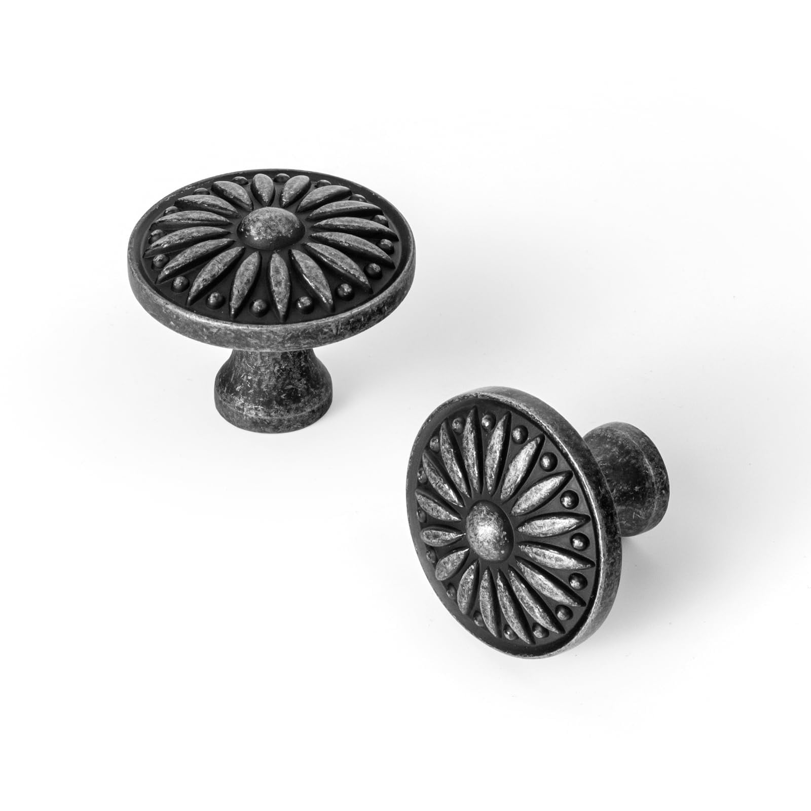 Goo-Ki 6 Pack Vintage Weathered Nickel Sunburst Cabinet Knobs - Ornate Floral Design with ...