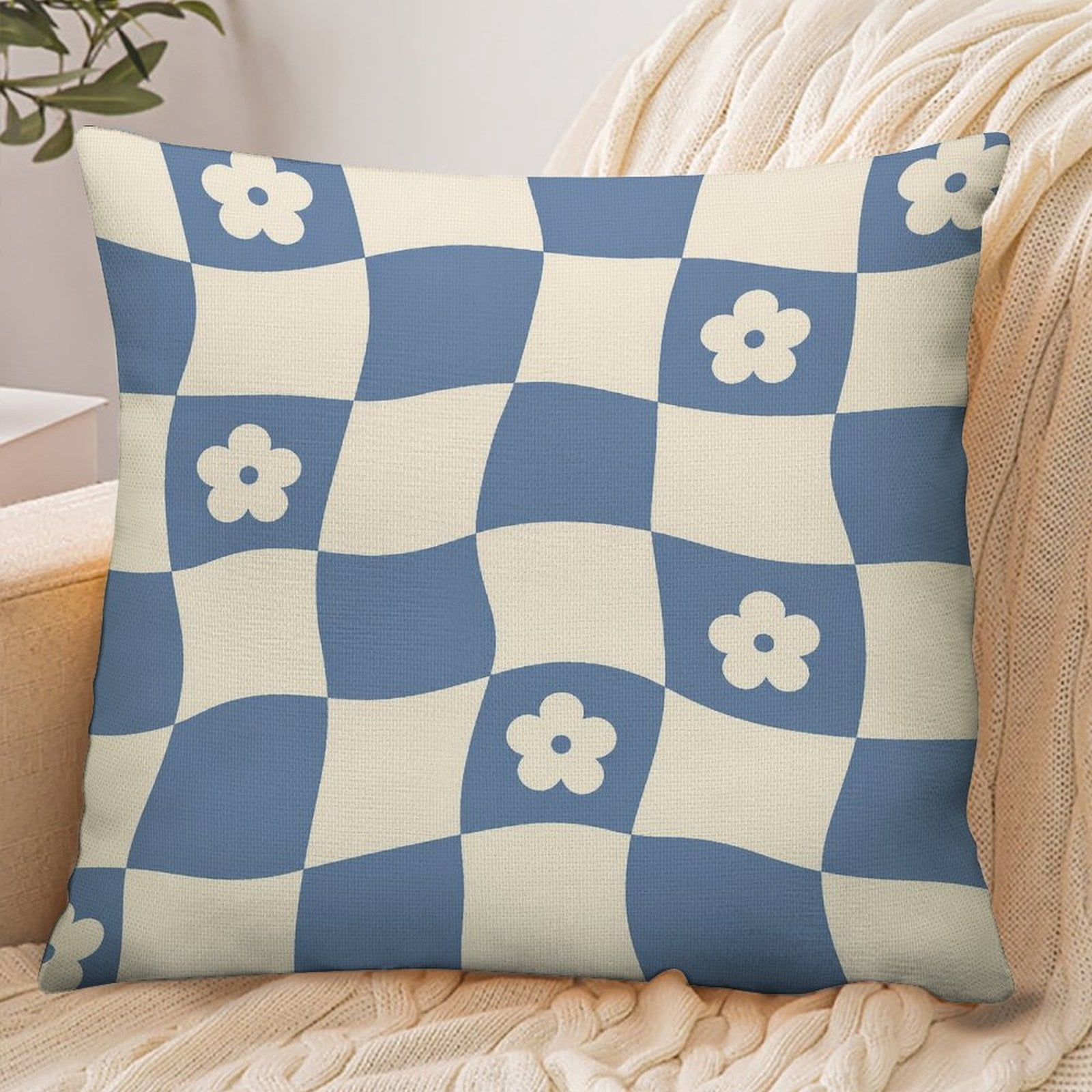 GooTPa 18x18 Inch Envelope Throw Pillow Cover, Wavy Blue Flower ...