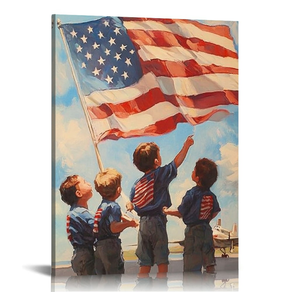 GooTPa 4th of July Patriotic Canvas Wall Art, Youngsters Playing Under ...