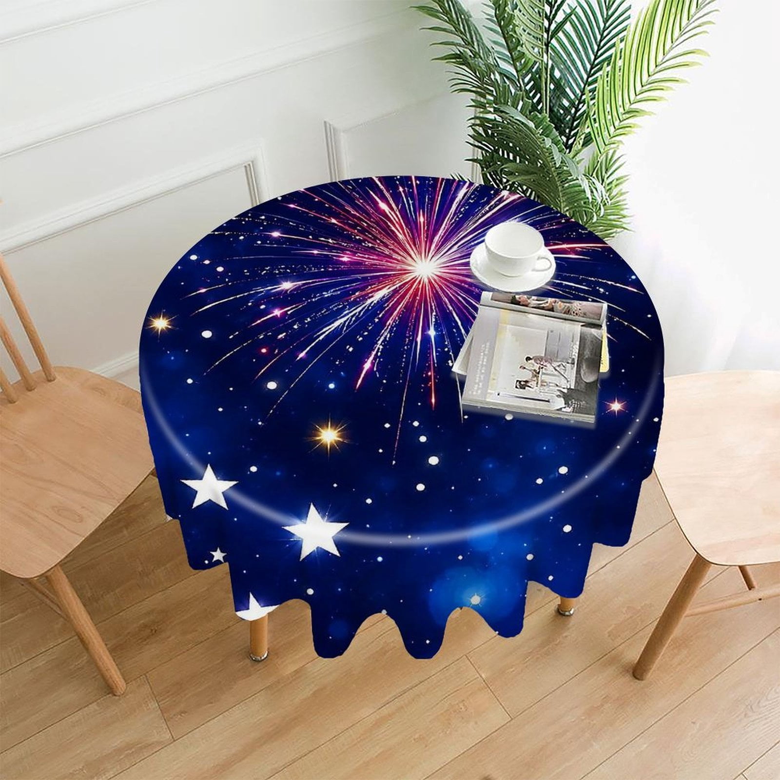 GooTPa 60 Inch Round Tablecloth, Modern Fireworks Art Night Premium ...