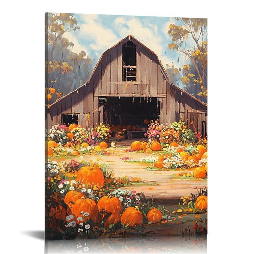 GooTPa Autumn Barn Landscape Canvas Wall Art, Canvas Prints Wall Art ...