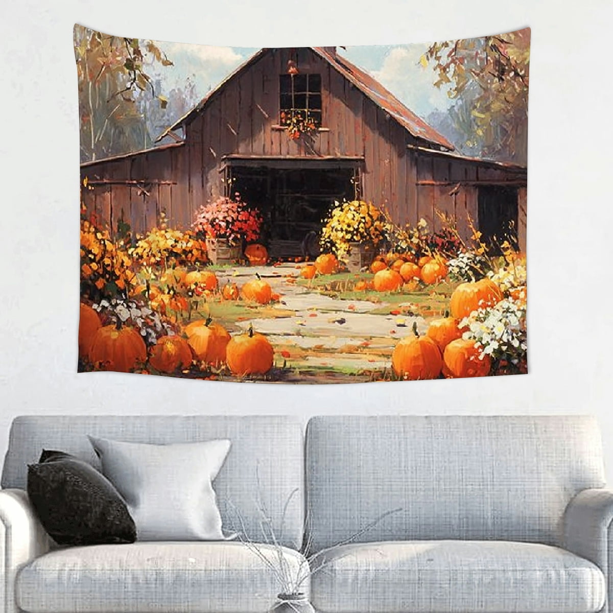 GooTPa Autumn Barn Landscape Tapestry, Vibrant Fall Colors Tapestry ...