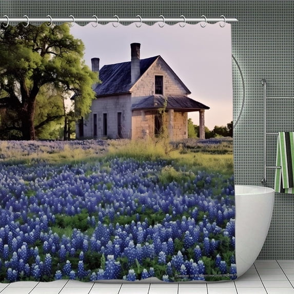 GooTPa Blue Flowers Trees Shower Curtain 70.8×70.8Inch,Watercolor ...