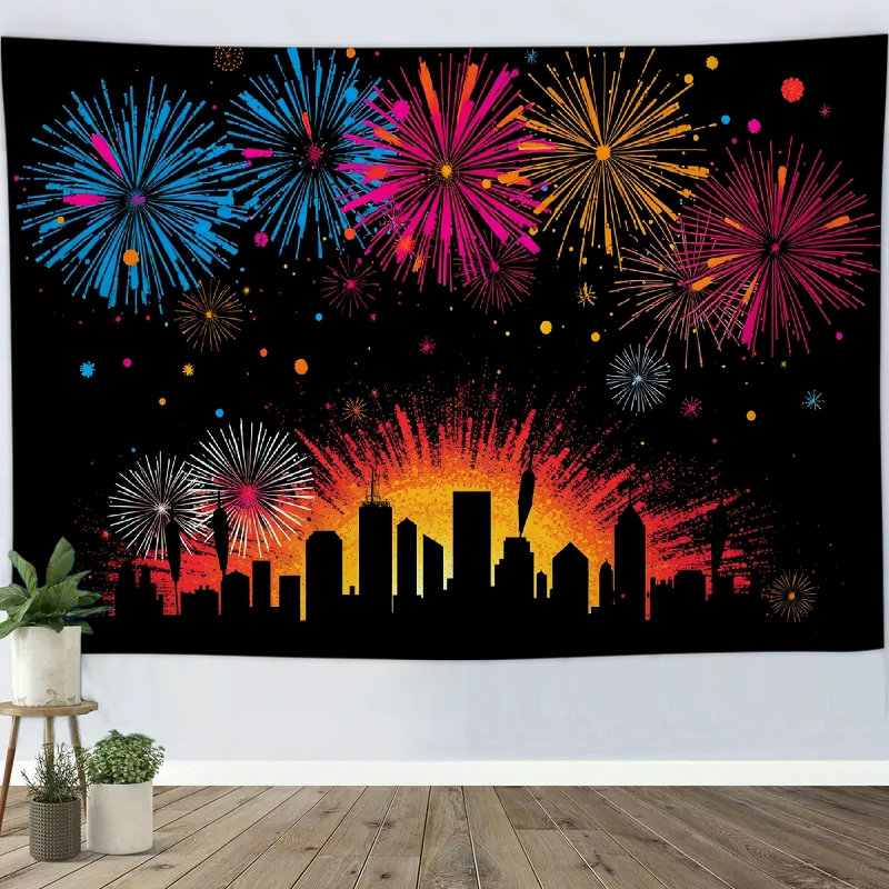 GooTPa City Silhouette Dazzling Fireworks Celebration Theme Tapestry ...