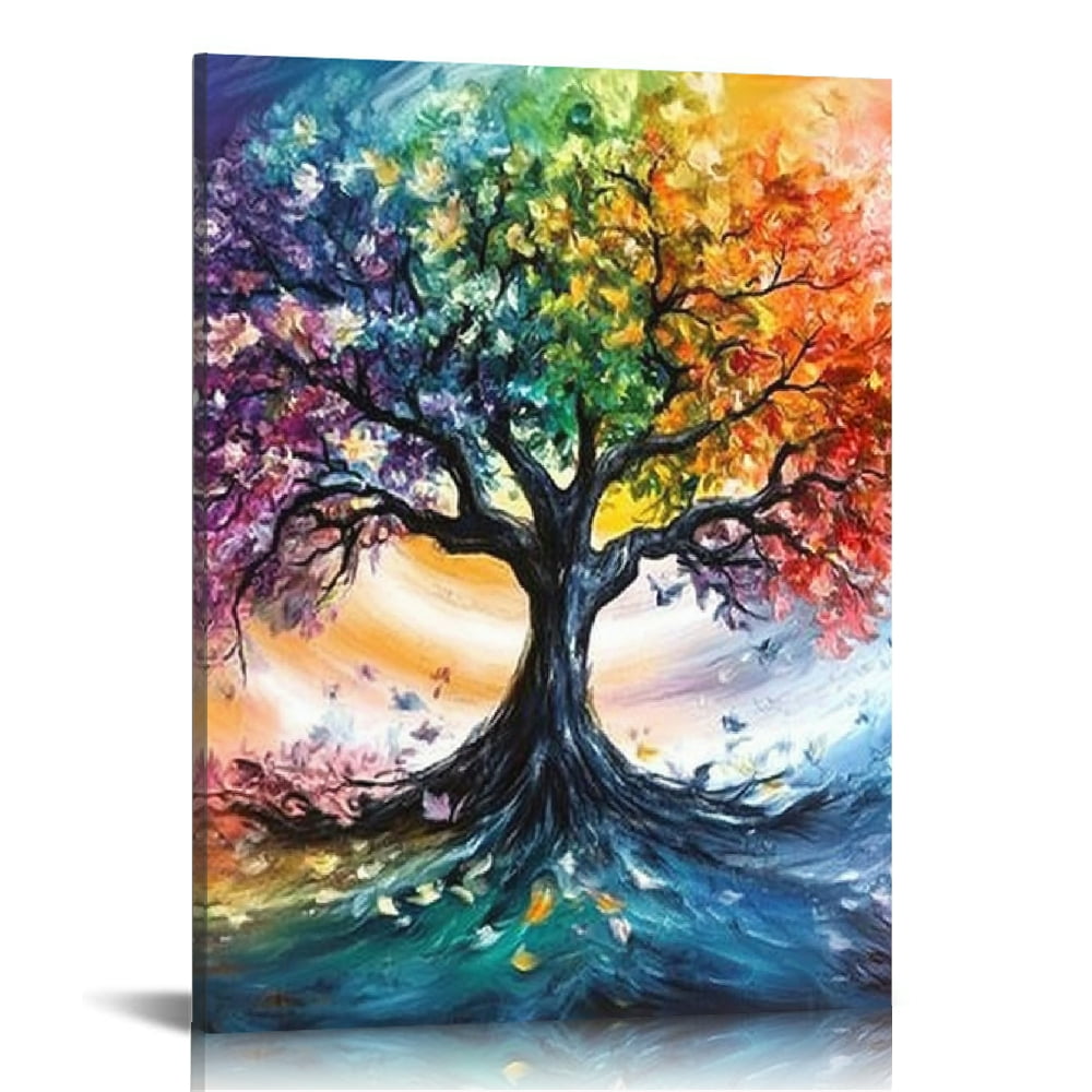 GooTPa Colorful Tree Canvas Wall Art, Canvas Prints Wall Art for Living ...