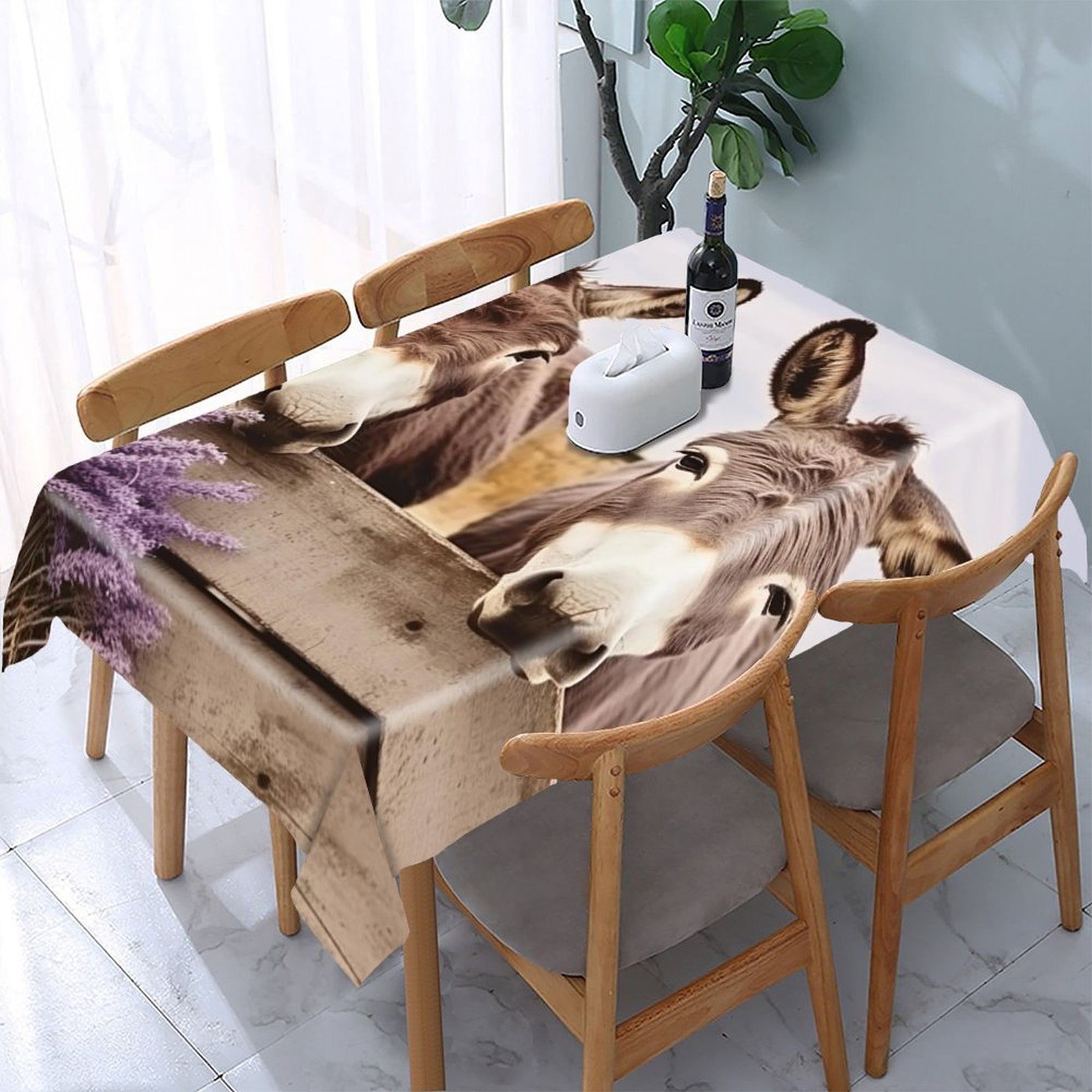 GooTPa Donkeys Lavender Fence Rectangle Dining Tablecloth, Polyester ...