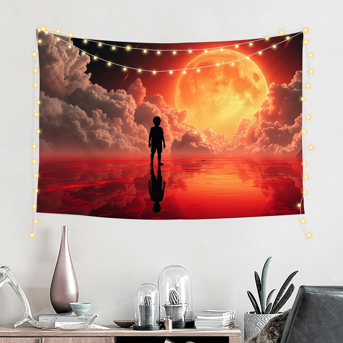 GooTPa Fantasy Blood Full Moon Tapestry, Mysterious Ethereal Cartoon ...