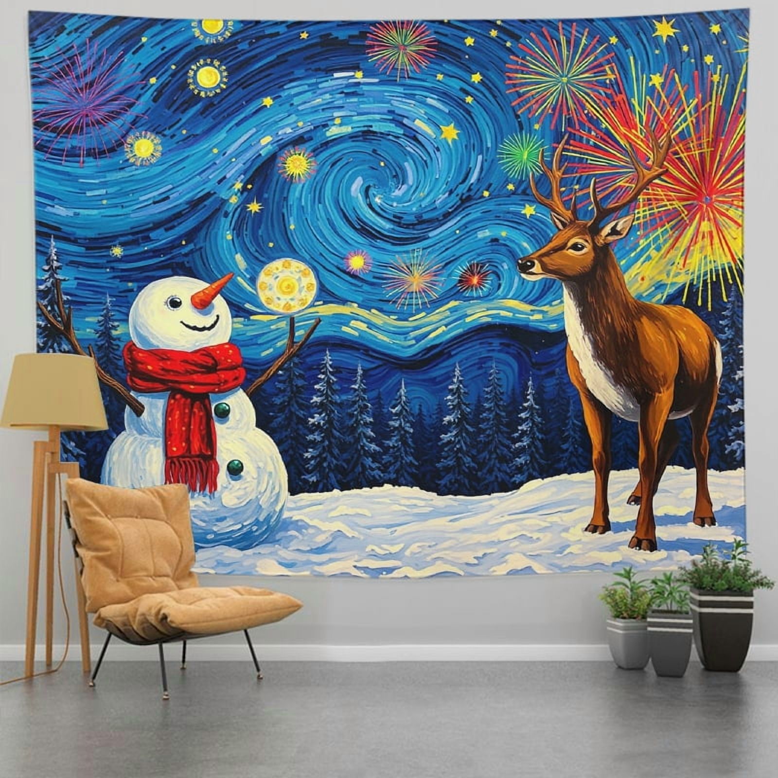 GooTPa Fantasy Vortex Starry Sky Theme Tapestry, Christmas Snowman ...