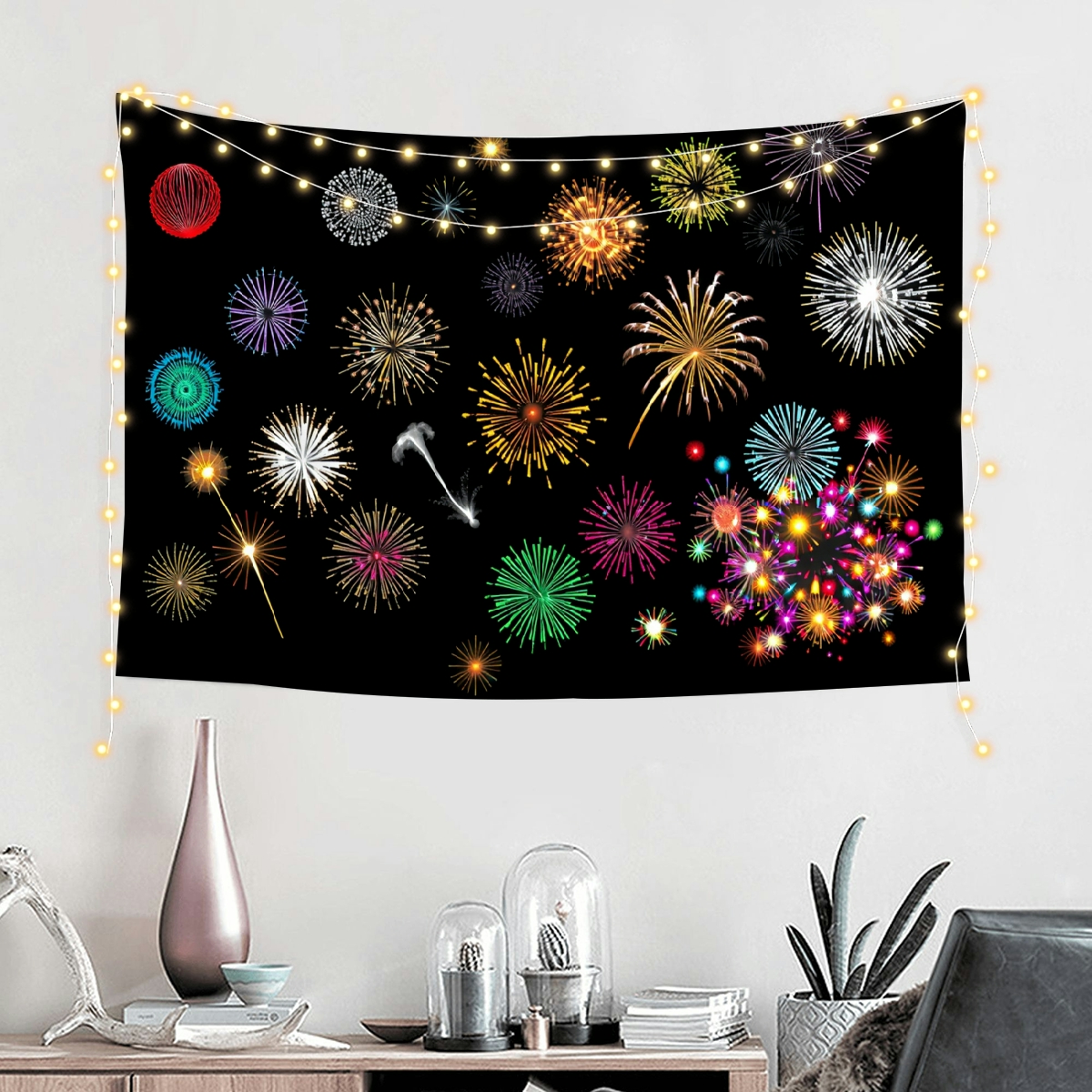 GooTPa Fireworks Theme Art Decor Tapestry, Festival Celebration Wall ...