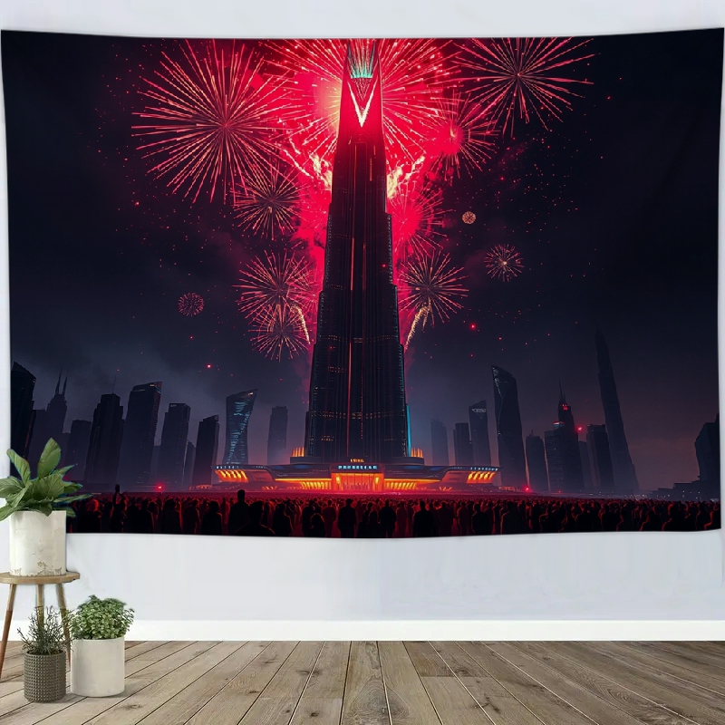 GooTPa Futuristic Cyber City Theme Tapestry, Skyscrapers Fireworks ...
