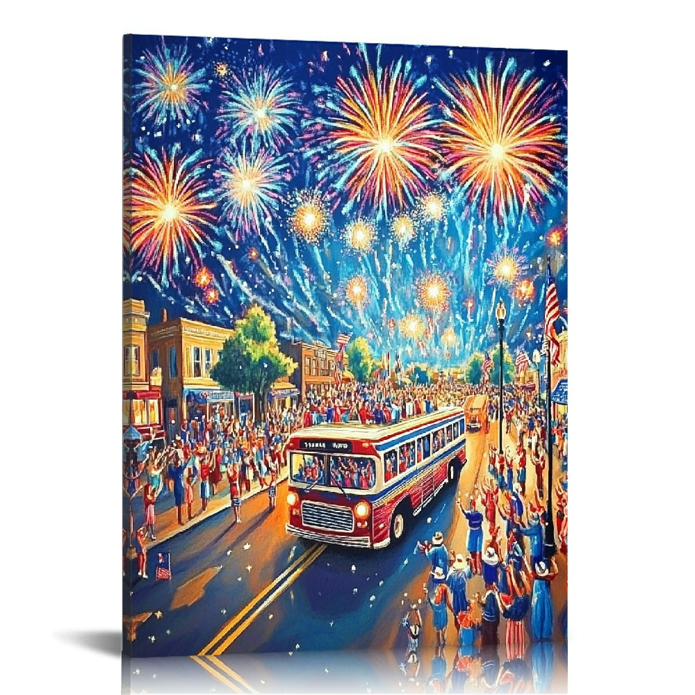 GooTPa Independence Day Canvas Wall Art, Firework, American Flag and ...